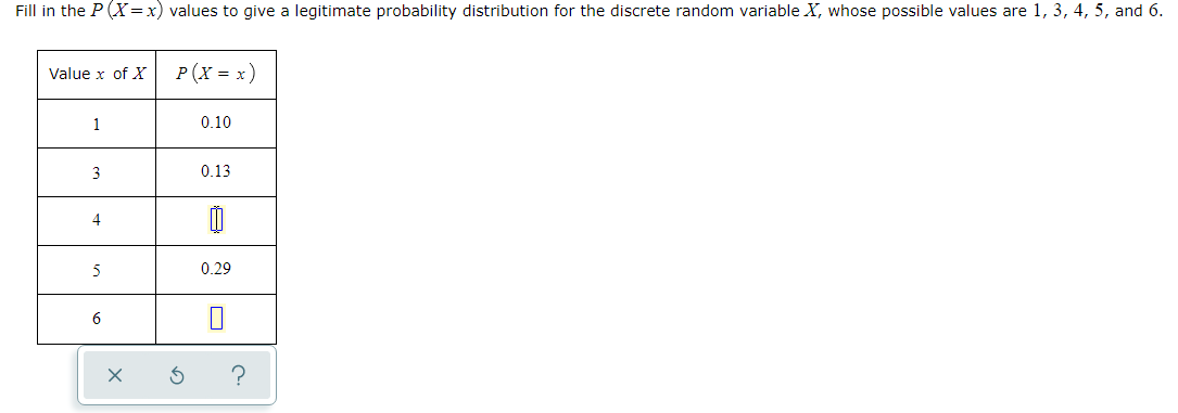 Solved Fill in the P(X=x) values to give a legitimate | Chegg.com