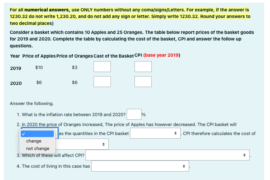 Solved For all numerical answers, use ONLY numbers without | Chegg.com