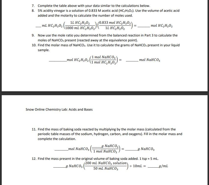 Solved 7. Complete the table above with your data similar to | Chegg.com