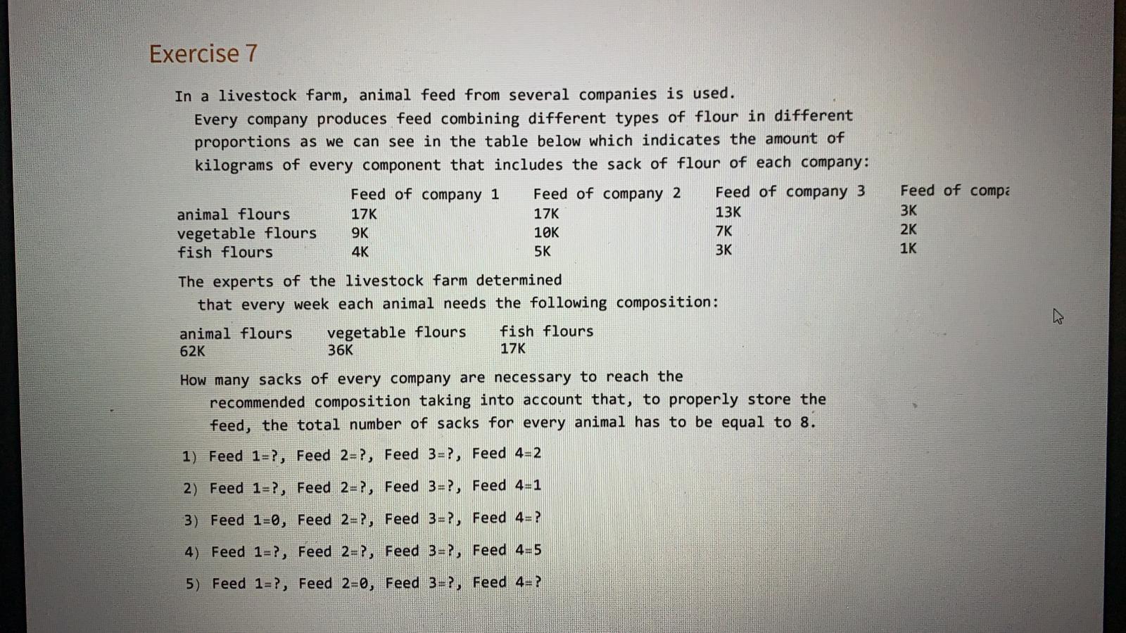 Solved Exercise 7 In a livestock farm, animal feed from | Chegg.com