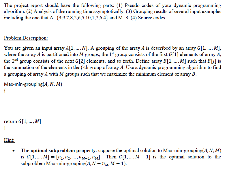 Solved The project report should have the following parts: | Chegg.com
