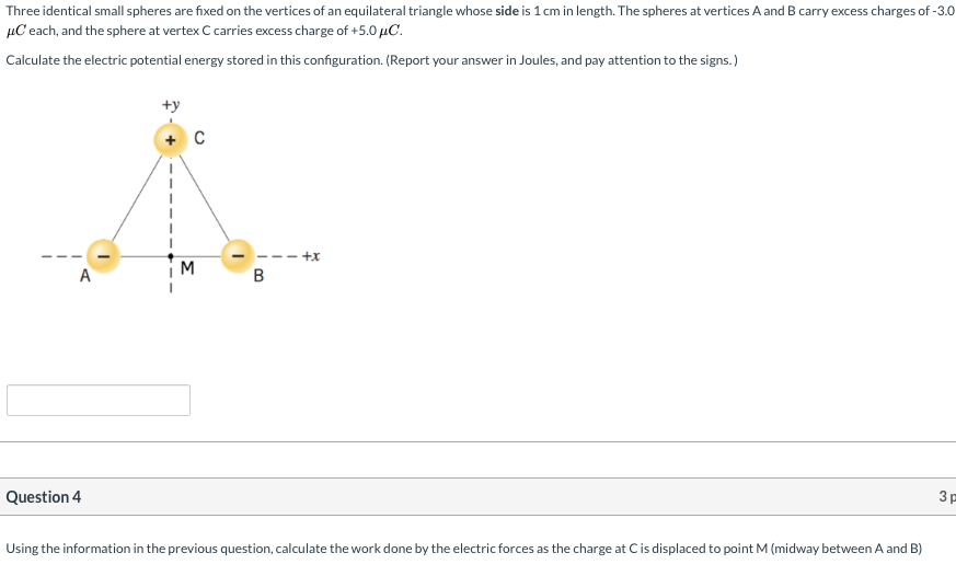 Solved Three identical small spheres are fixed on the | Chegg.com