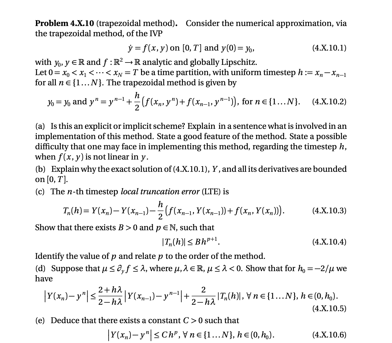 Solved Problem 4.X. 10 (trapezoidal method). ﻿Consider the | Chegg.com