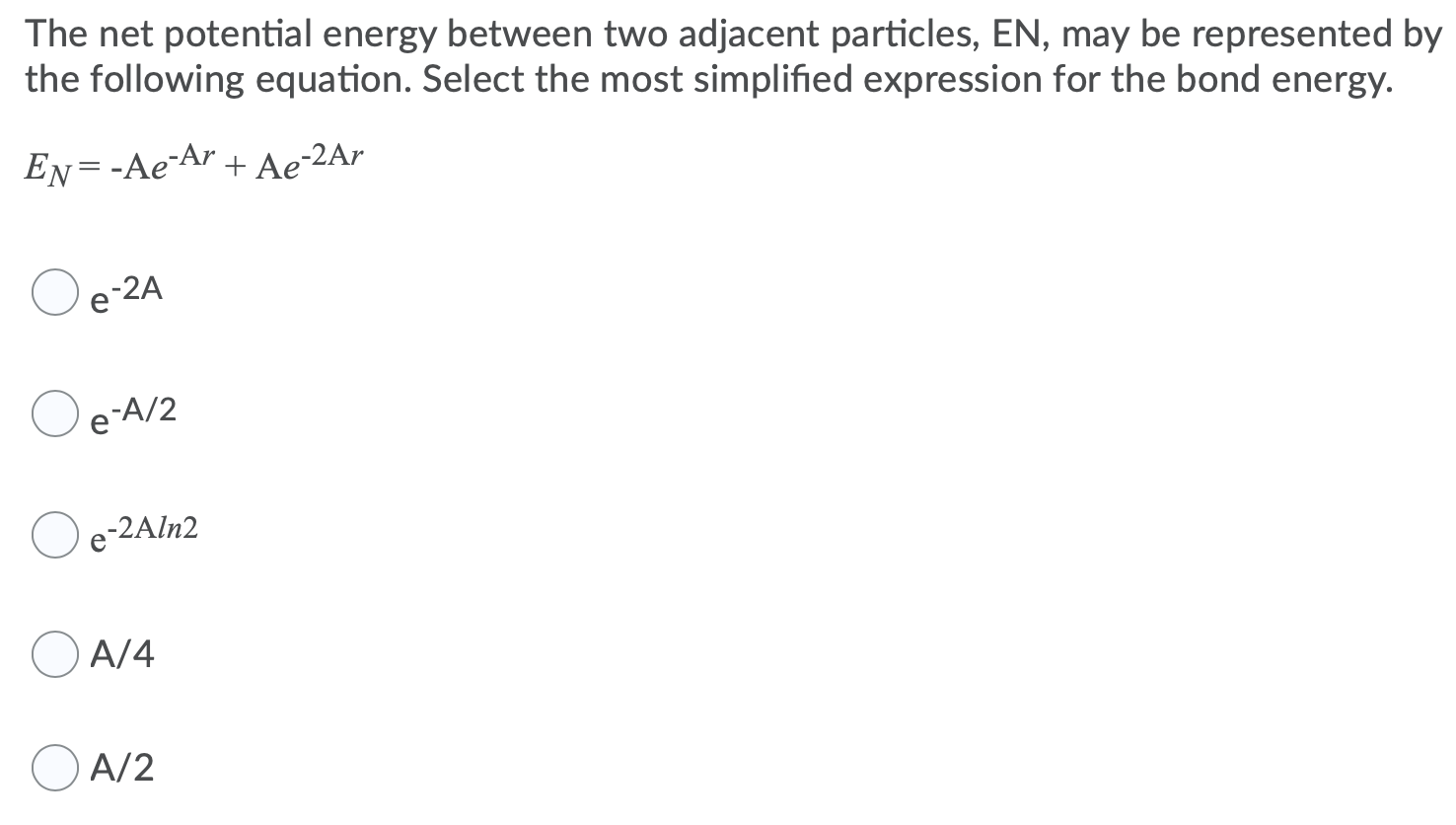 Solved The net potential energy between two adjacent | Chegg.com
