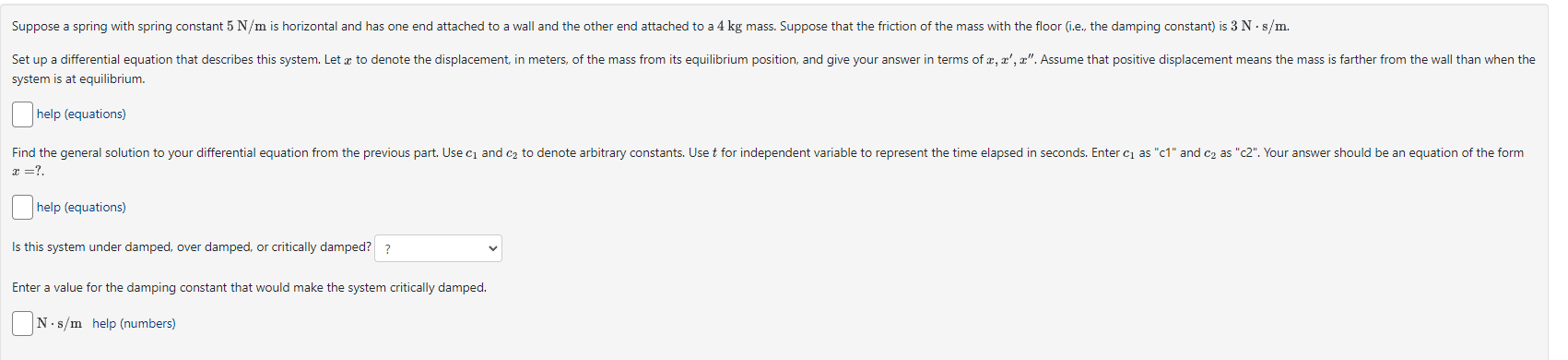 Solved Suppose A Spring With Spring Constant 5 N M Is