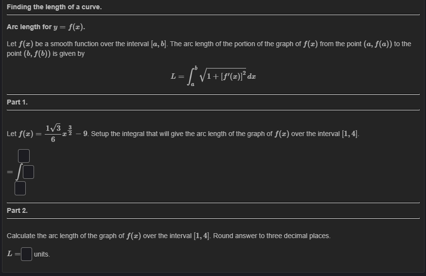 Solved Finding the length of a curve. Arc length for y = | Chegg.com