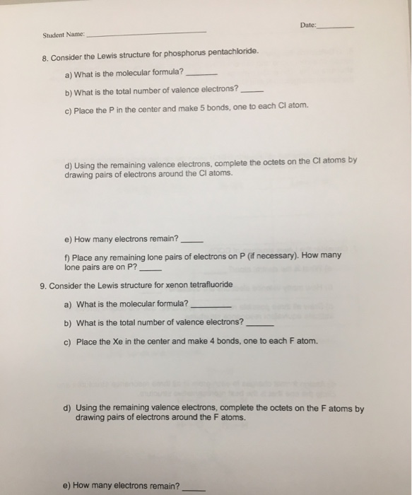 Solved Student Name Date: Lewis Structures Worksheet General | Chegg.com
