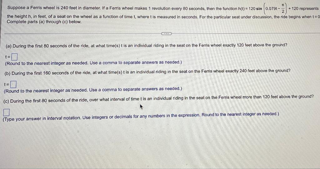 Solved Suppose a Ferris wheel is 240 feet in diameter. If a | Chegg.com