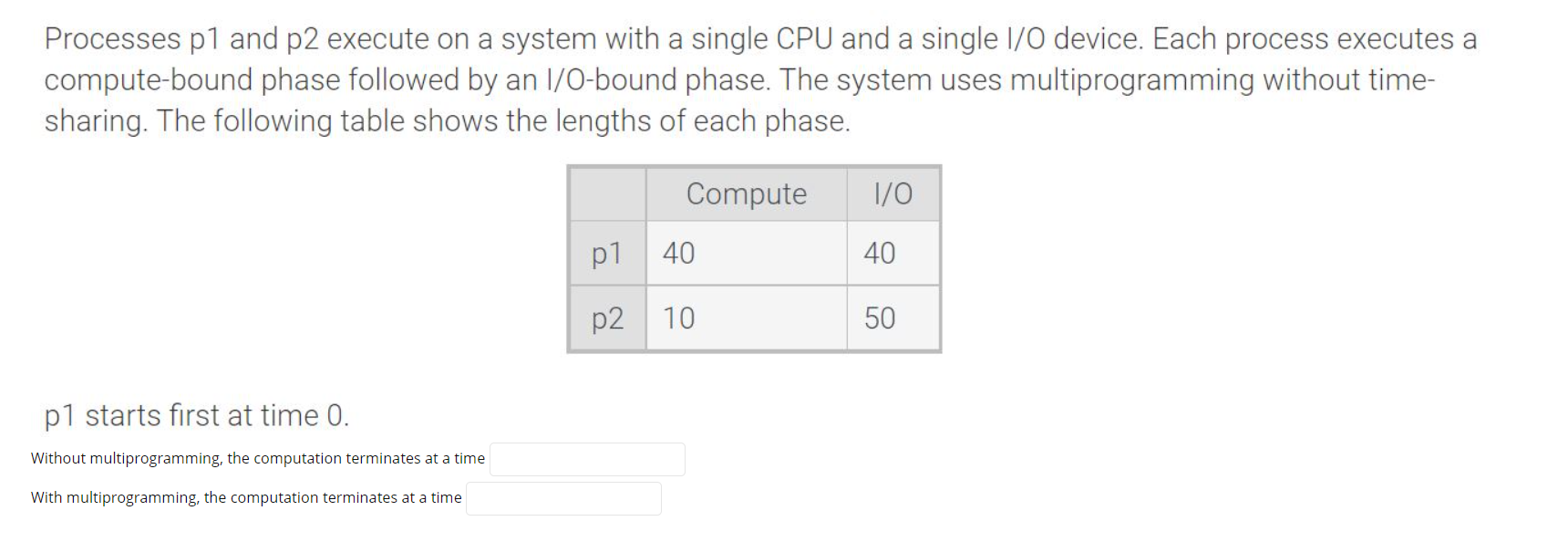 Solved Processes p1 and p2 execute on a system with a single | Chegg.com