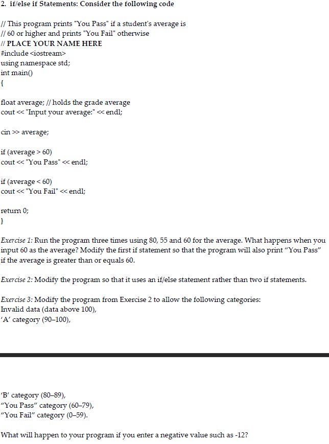 Solved Using C++, please clearly answer Exercises 1-3 and | Chegg.com