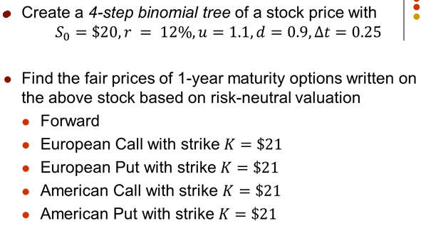 Create a 4-step binomial tree of a stock price with | Chegg.com