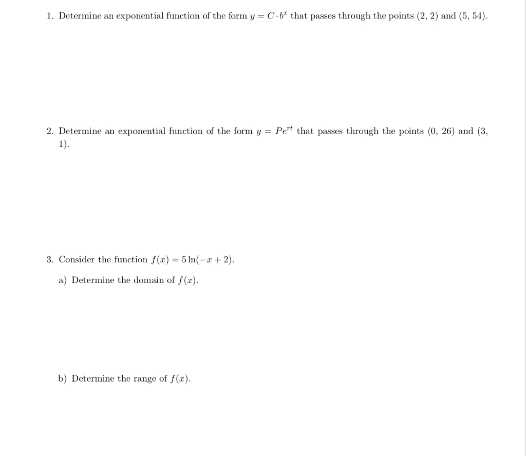 Solved 1. Determine an exponential function of the form y- | Chegg.com