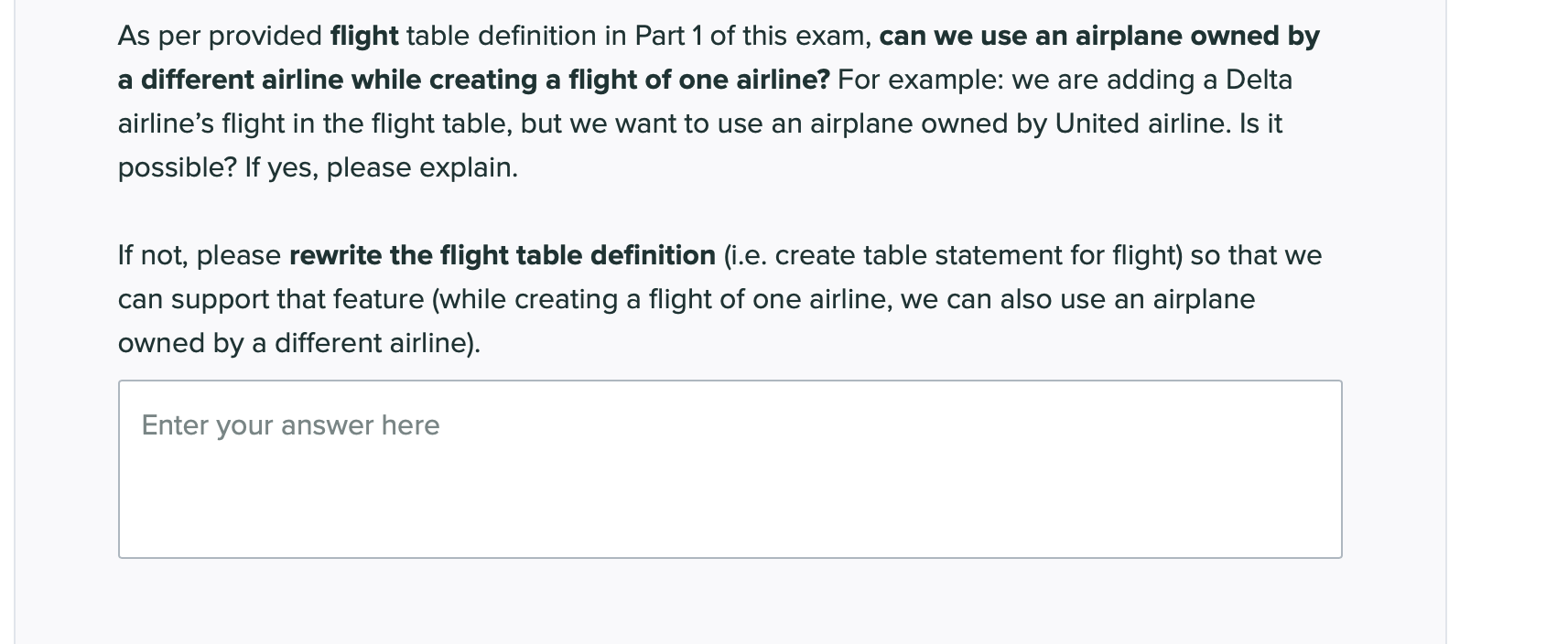 Solved As per provided flight table definition in Part 1 of | Chegg.com