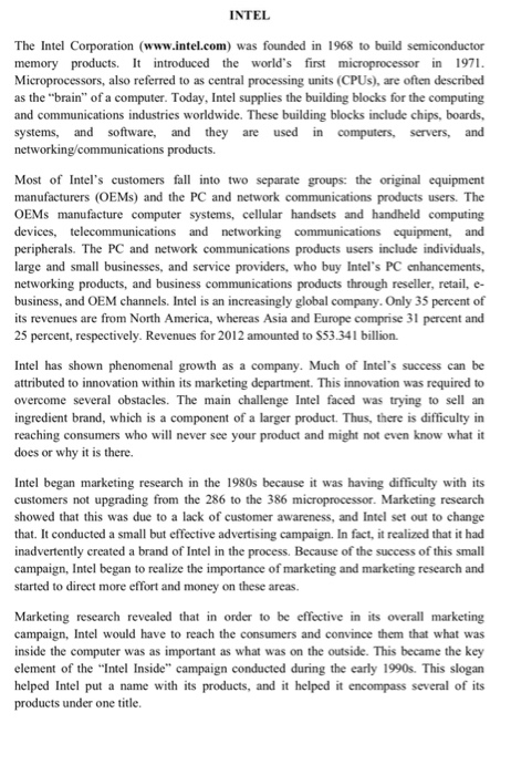 Solved NTEL The Intel Corporation (www.intel.com) was | Chegg.com