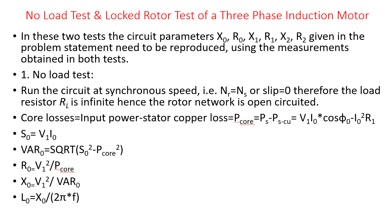 Solved No Load Test \& Locked Rotor Test of a Three Phase | Chegg.com