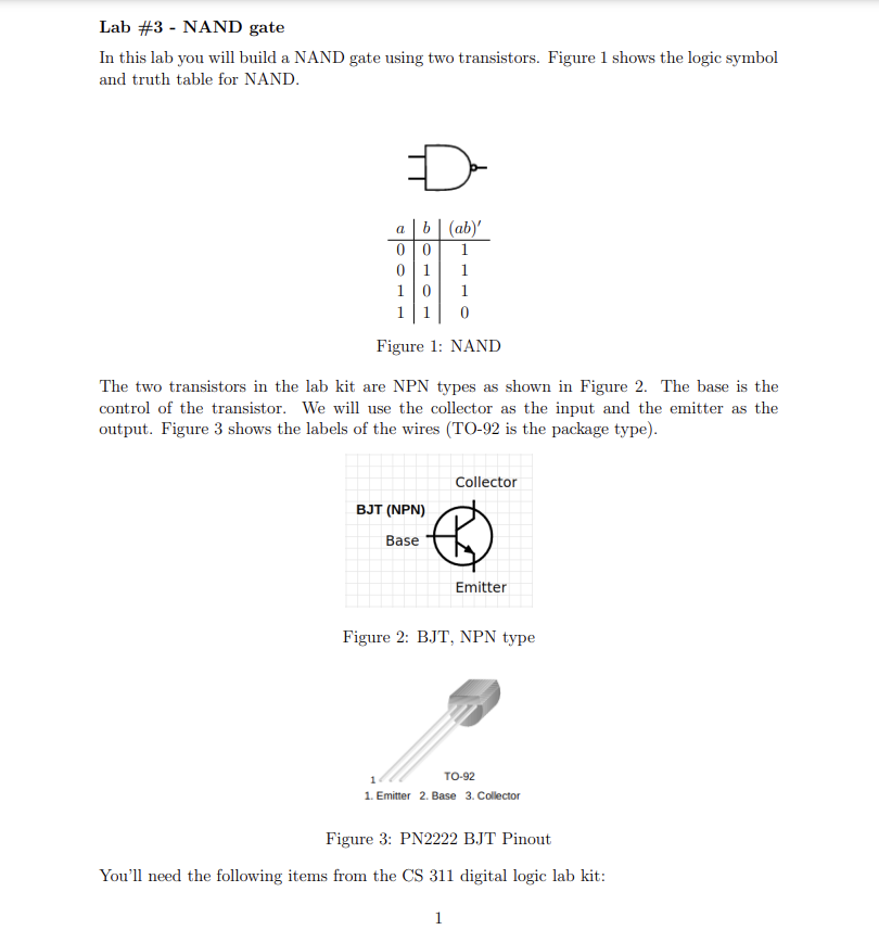 Solved Lab #3 - NAND gate In this lab you will build a NAND | Chegg.com