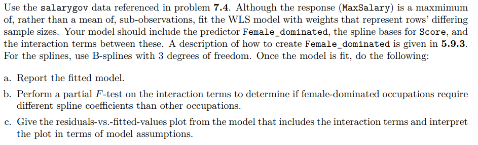 Use the salarygov data referenced in problem 7.4. | Chegg.com
