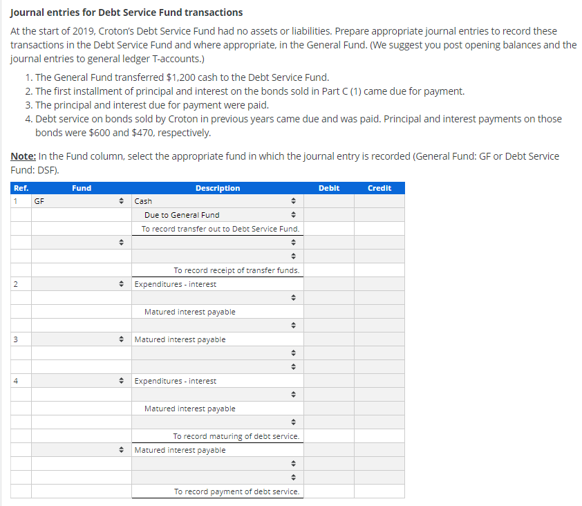 Solved Journal entries for Debt Service Fund transactions At | Chegg.com