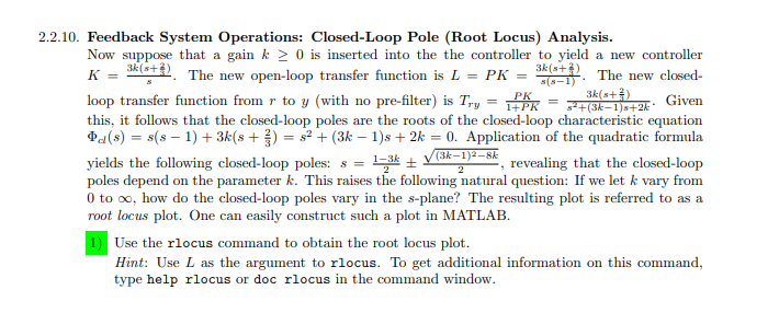 Solved 2.10. Feedback System Operations: Closed-Loop Pole | Chegg.com