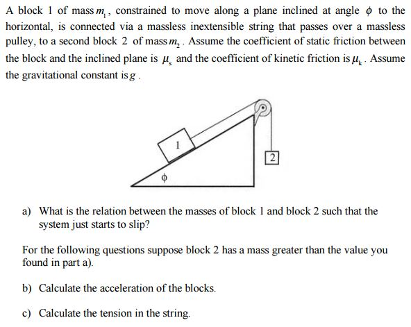 Solved A block 1 of mass m,, constrained to move along a | Chegg.com
