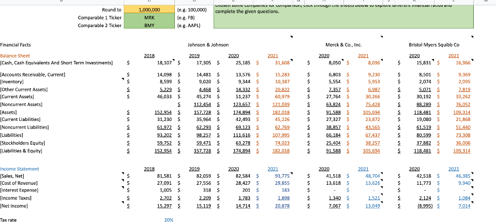 Solved Round to Comparable 1 Ticker Comparable 2 Ticker | Chegg.com