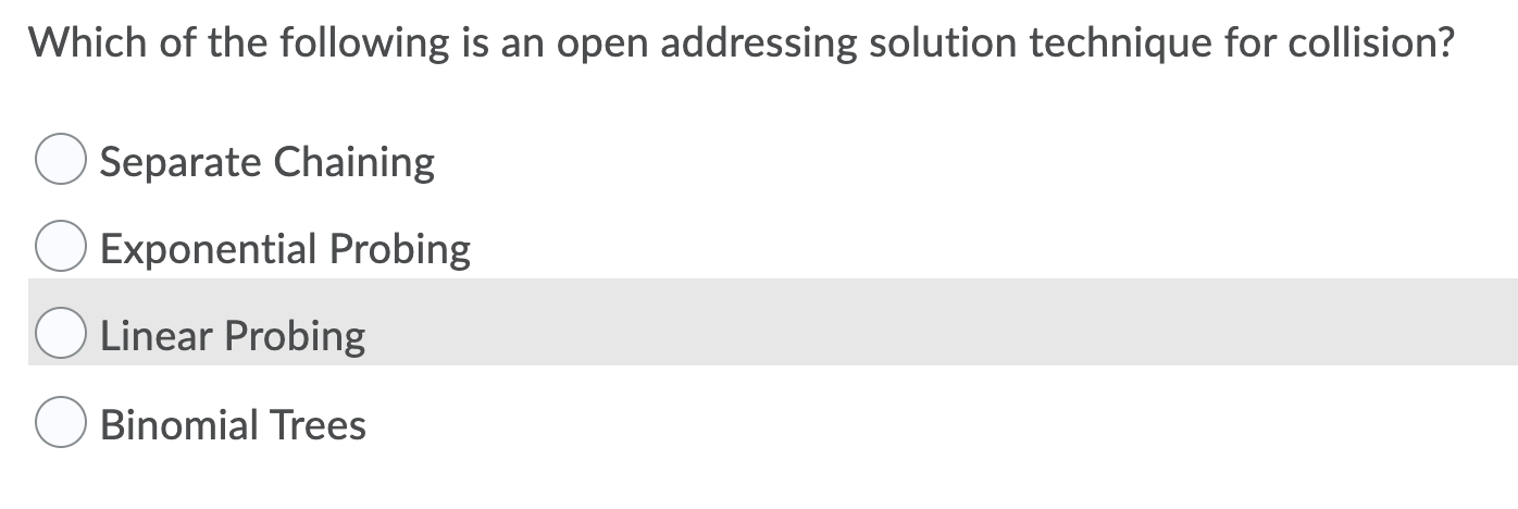 Solved Which of the following is an open addressing solution | Chegg.com