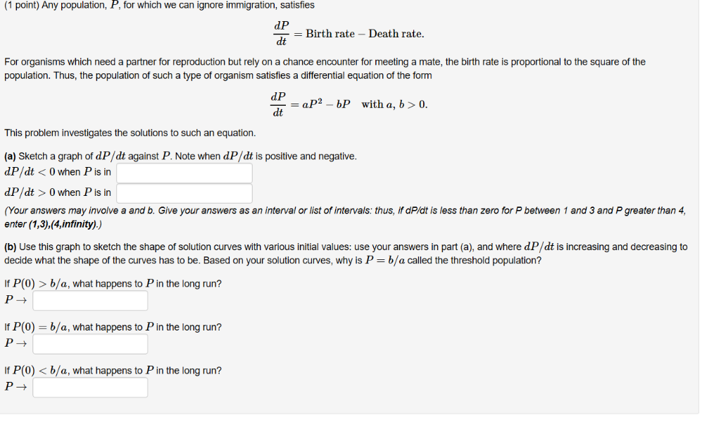 Solved 1 point) Any population, P, for which we can ignore | Chegg.com