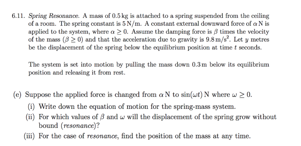 Solved 6.11. Spring Resonance. A mass of 0.5 kg is attached | Chegg.com