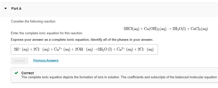 Solved Part A Consider the following reaction: 2HCl(aq) + | Chegg.com