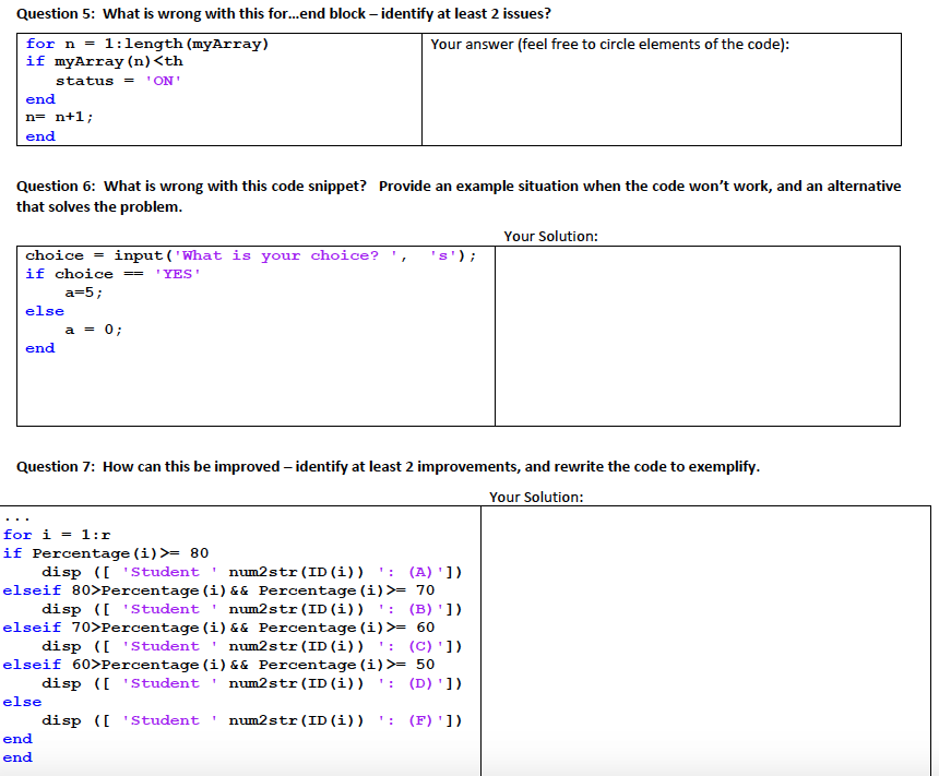 Solved Question 5: What is wrong with this for...end block - | Chegg.com