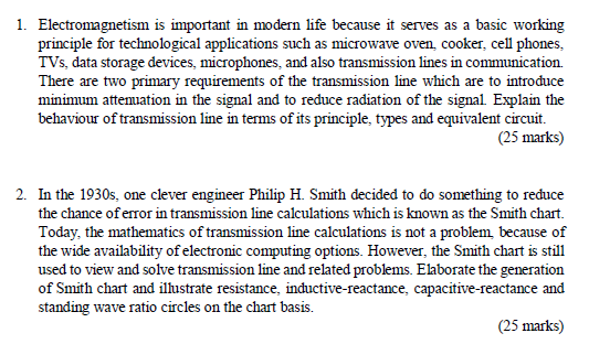 Solved 1. Electromagnetism is important in modern life | Chegg.com