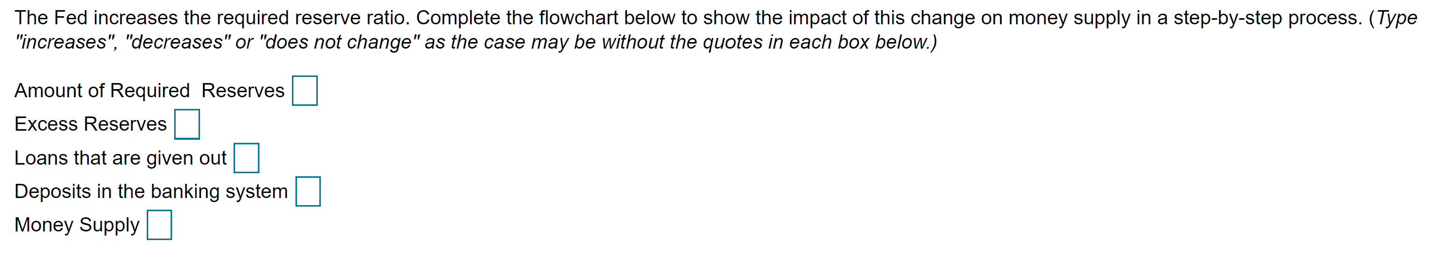 Solved The Fed increases the required reserve ratio. | Chegg.com