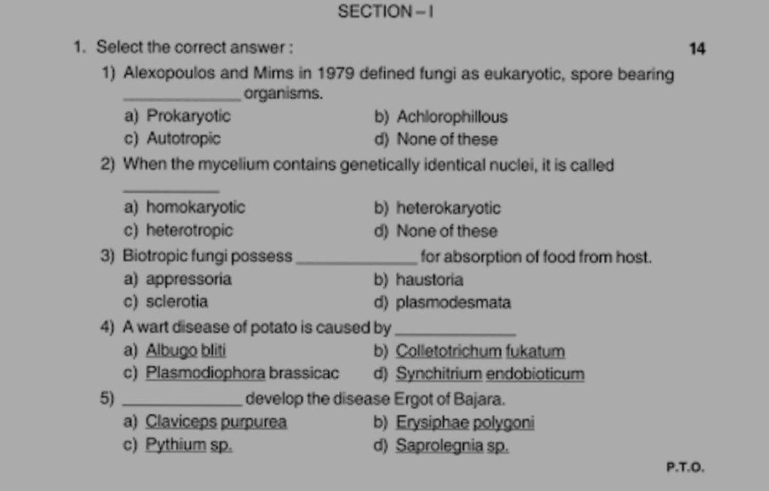 Solved 14 SECTION - 1 1. Select the correct answer: 1) | Chegg.com