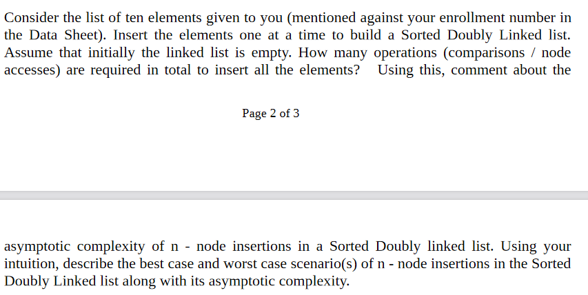 Solved Consider the list of ten elements given to you | Chegg.com