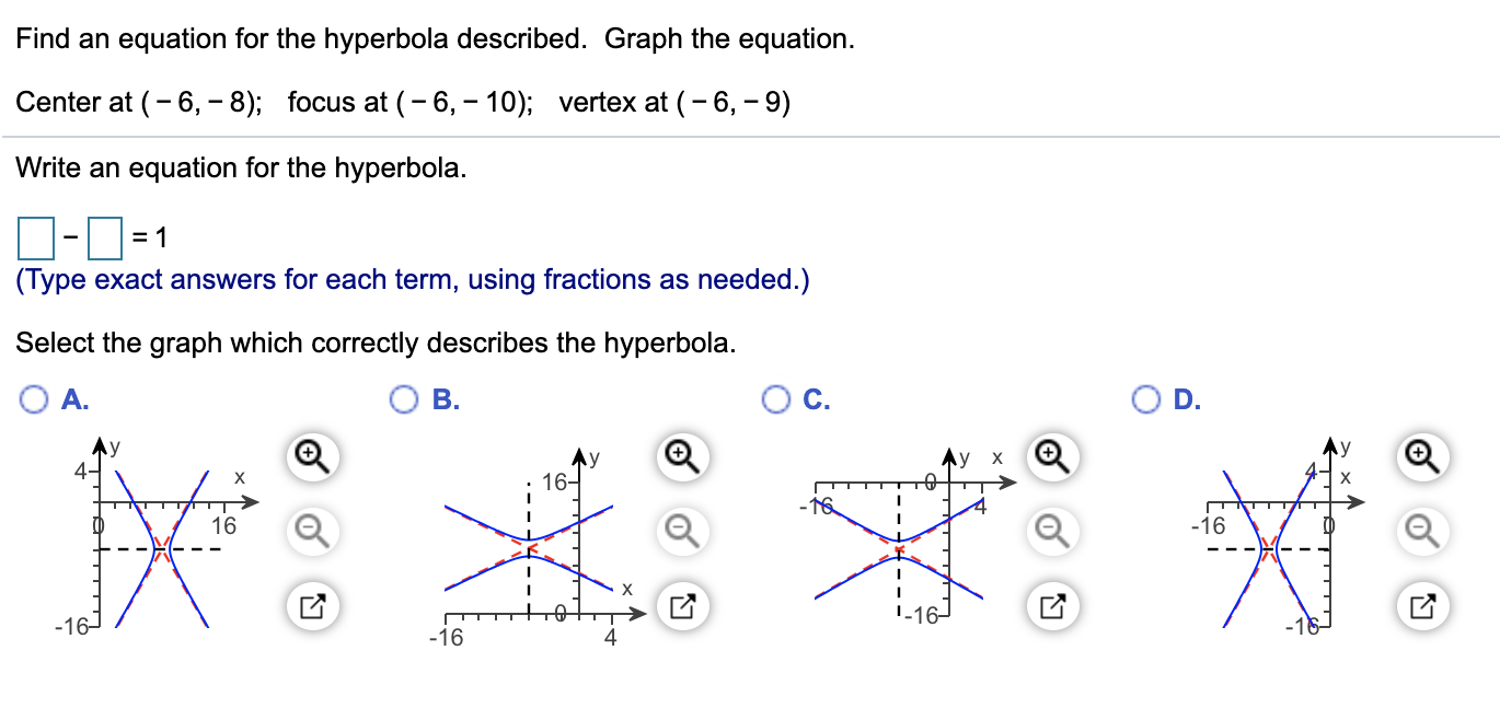 Solved Find an equation for the hyperbola described. Graph | Chegg.com