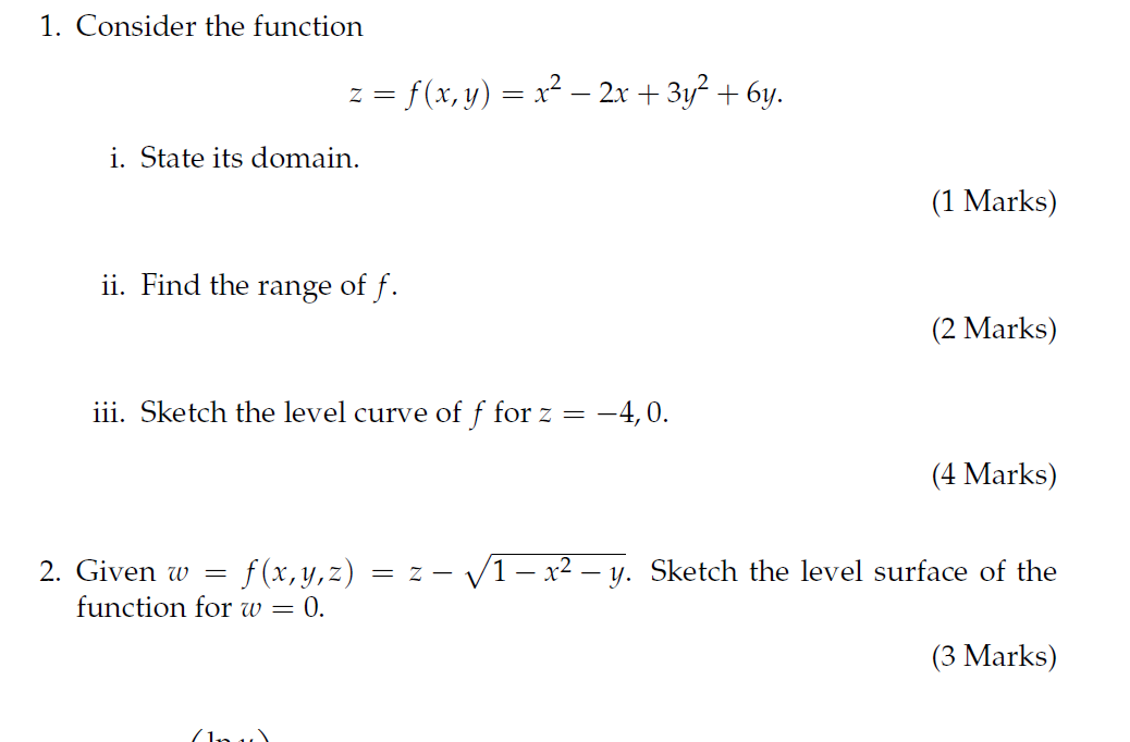 Solved 1. Consider the function Z = = f(x,y) = x2 – 2x + 3y2 | Chegg.com