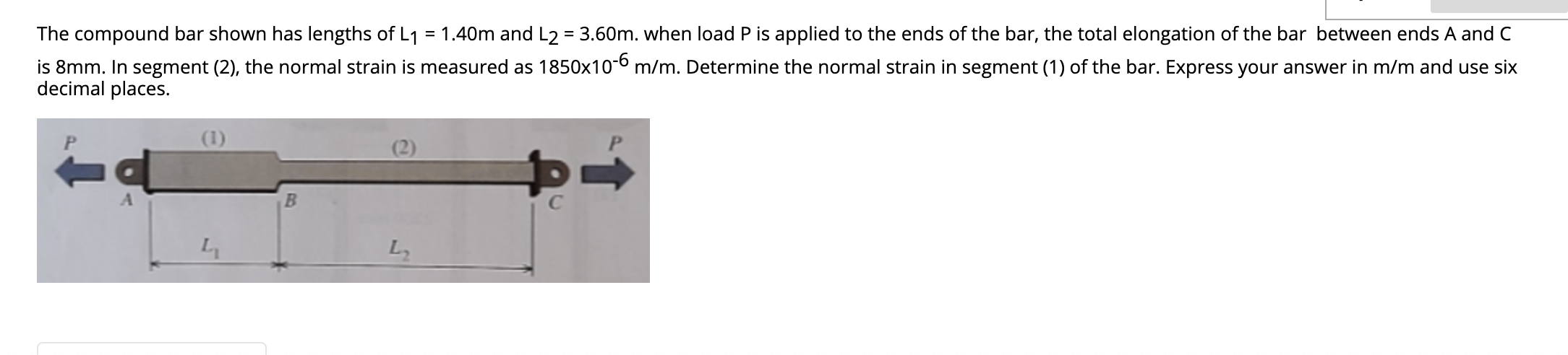 Solved The compound bar shown has lengths of L1 = 1.40m and | Chegg.com