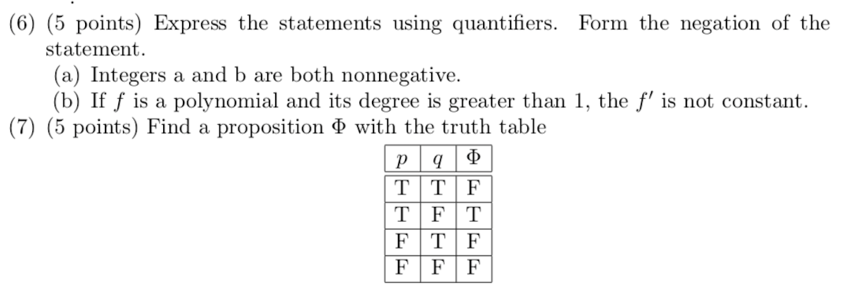 Solved (6) (5 points) Express the statements using | Chegg.com