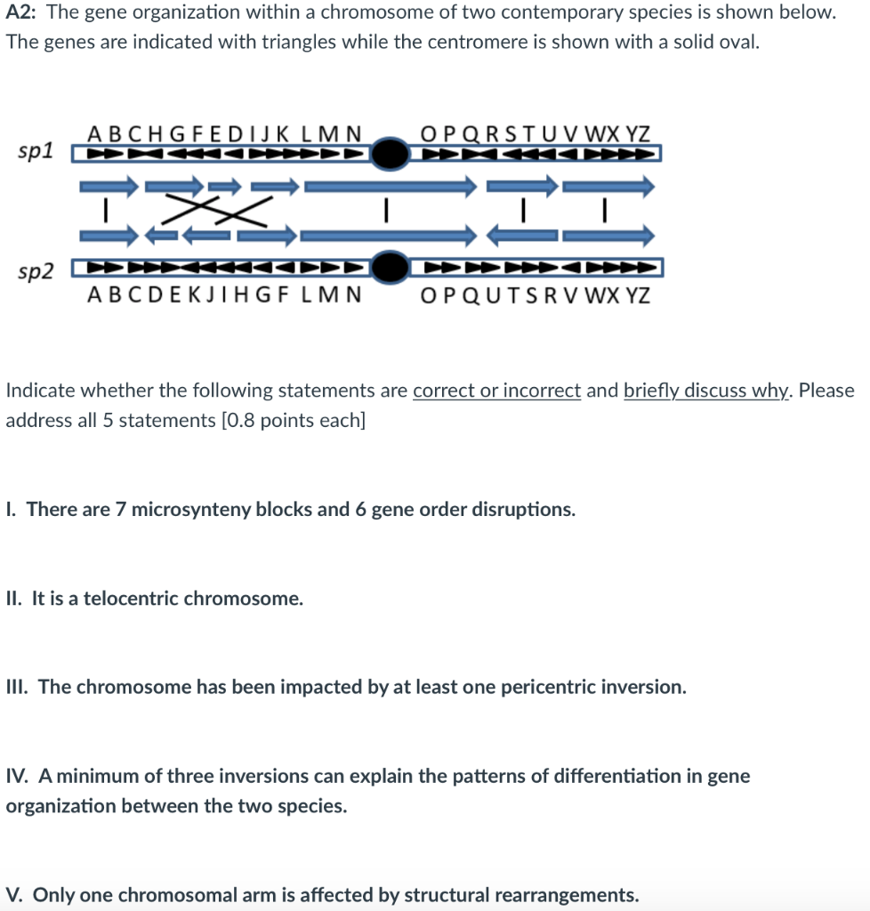 Solved A2: The gene organization within a chromosome of two | Chegg.com