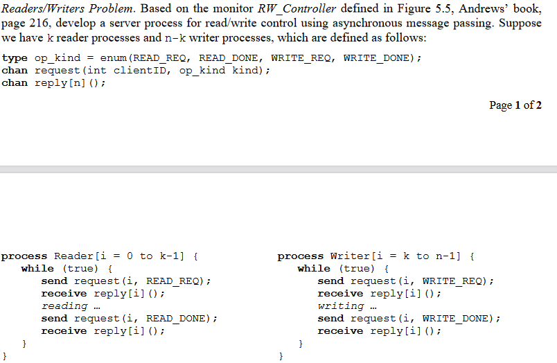 Readers/Writers Problem. Based on the monitor | Chegg.com