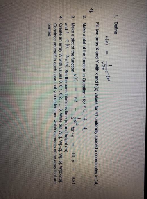 Solved 1. Define 2π Fill two array X and Y with x and h(x) | Chegg.com