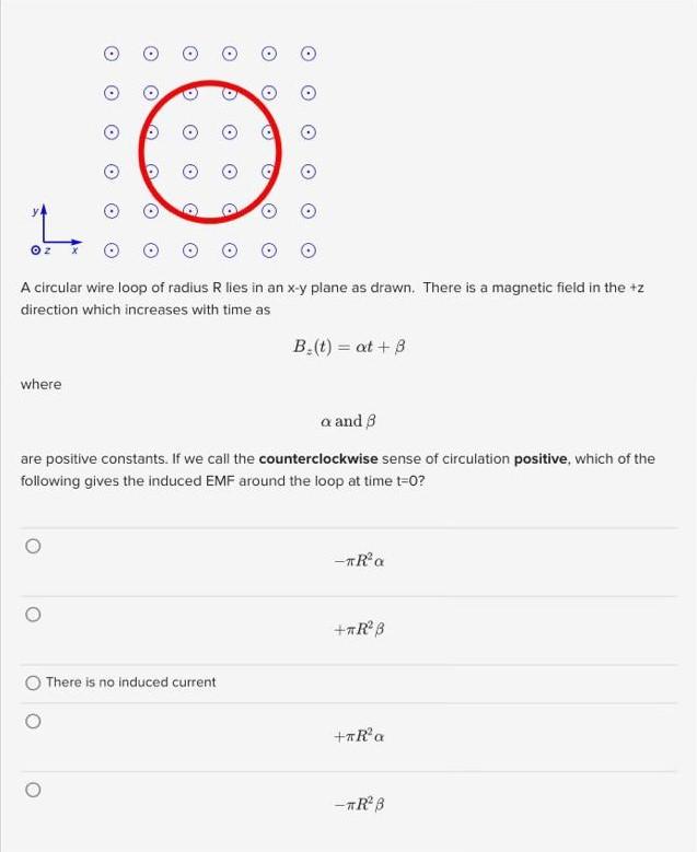 Solved A circular wire loop of radius R lies in an x−y plane | Chegg.com