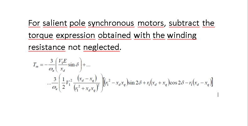 For salient pole synchronous motors, subtract the | Chegg.com