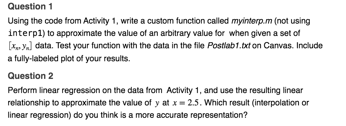 Solved Activity 1 Let's use linear interpolation with a | Chegg.com