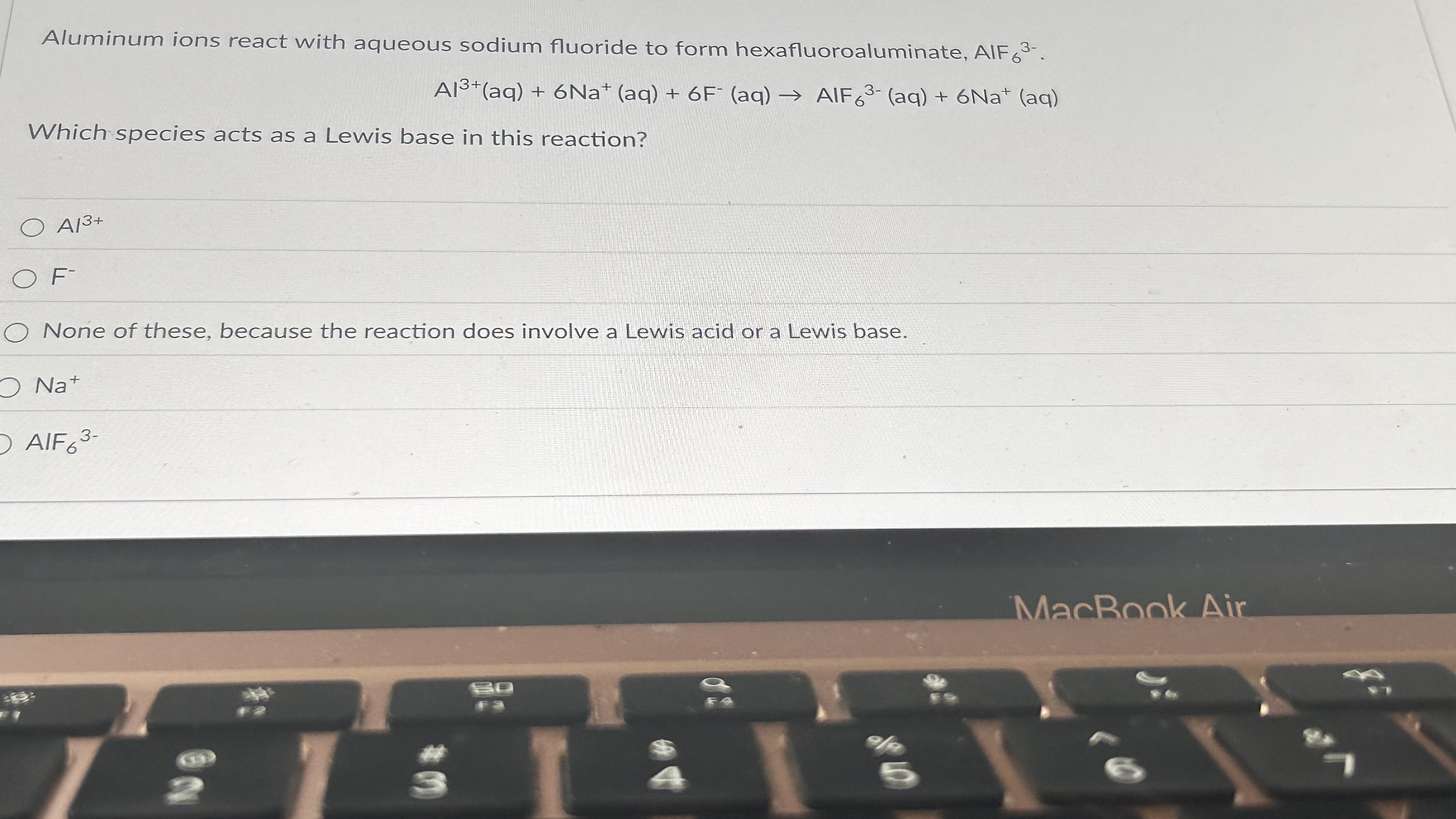 Solved Aluminum ions react with aqueous sodium fluoride to | Chegg.com