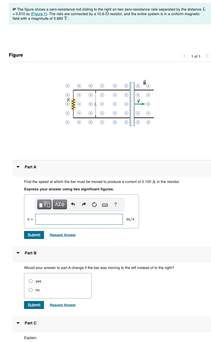 Solved IP The figure shows a zero-resistance rod sliding to | Chegg.com