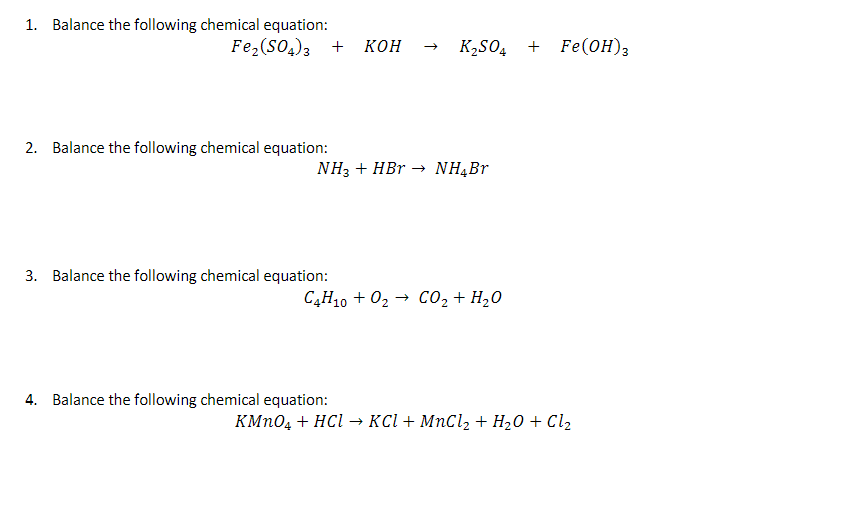 Solved 1. Balance the following chemical equation: Fe2(SO4)3 | Chegg.com