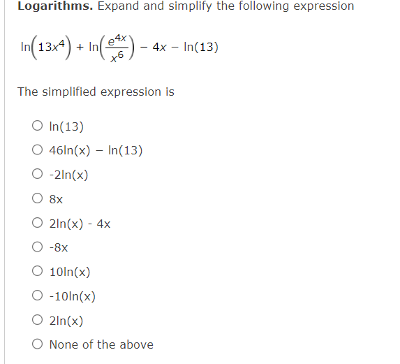 Solved Logarithms. Expand and simplify the following | Chegg.com