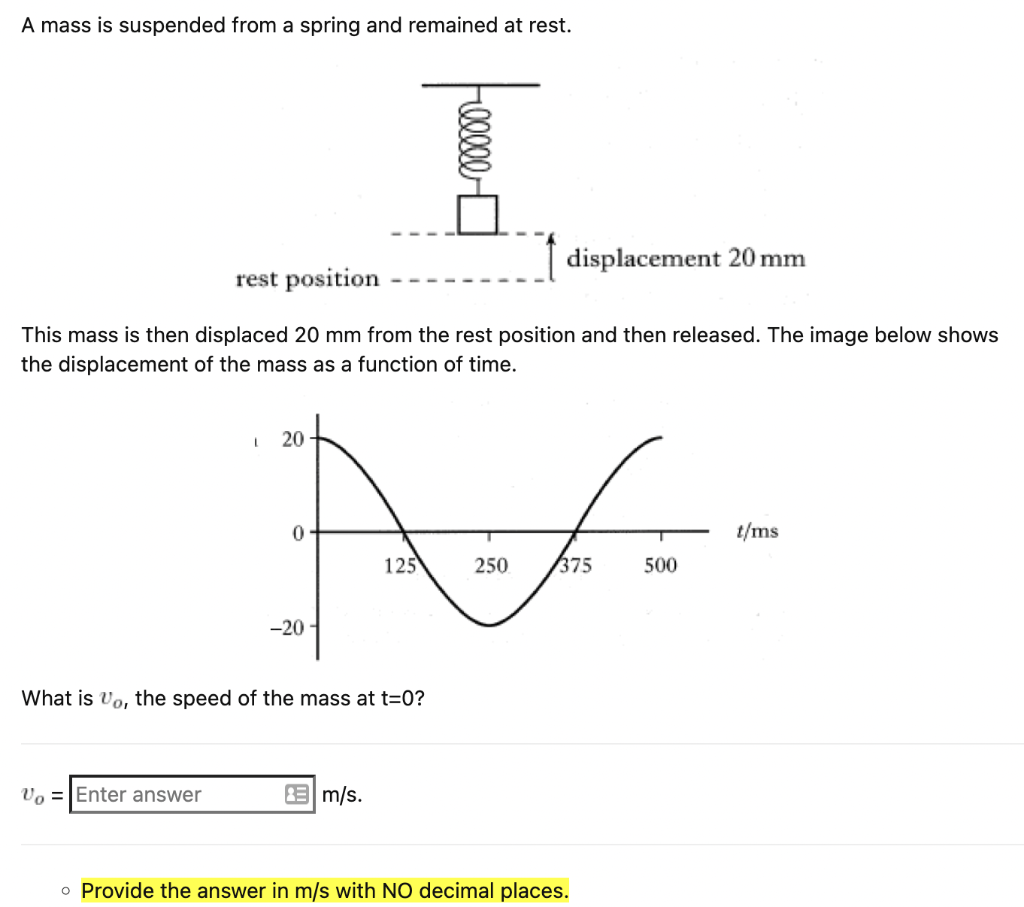 Solved A mass is suspended from a spring and remained at | Chegg.com