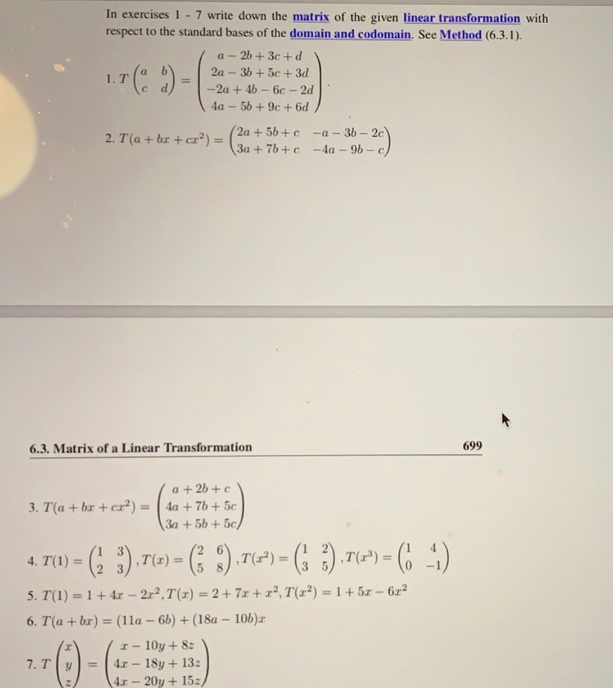 Solved In exercises 1-7 write down the matrix of the given | Chegg.com